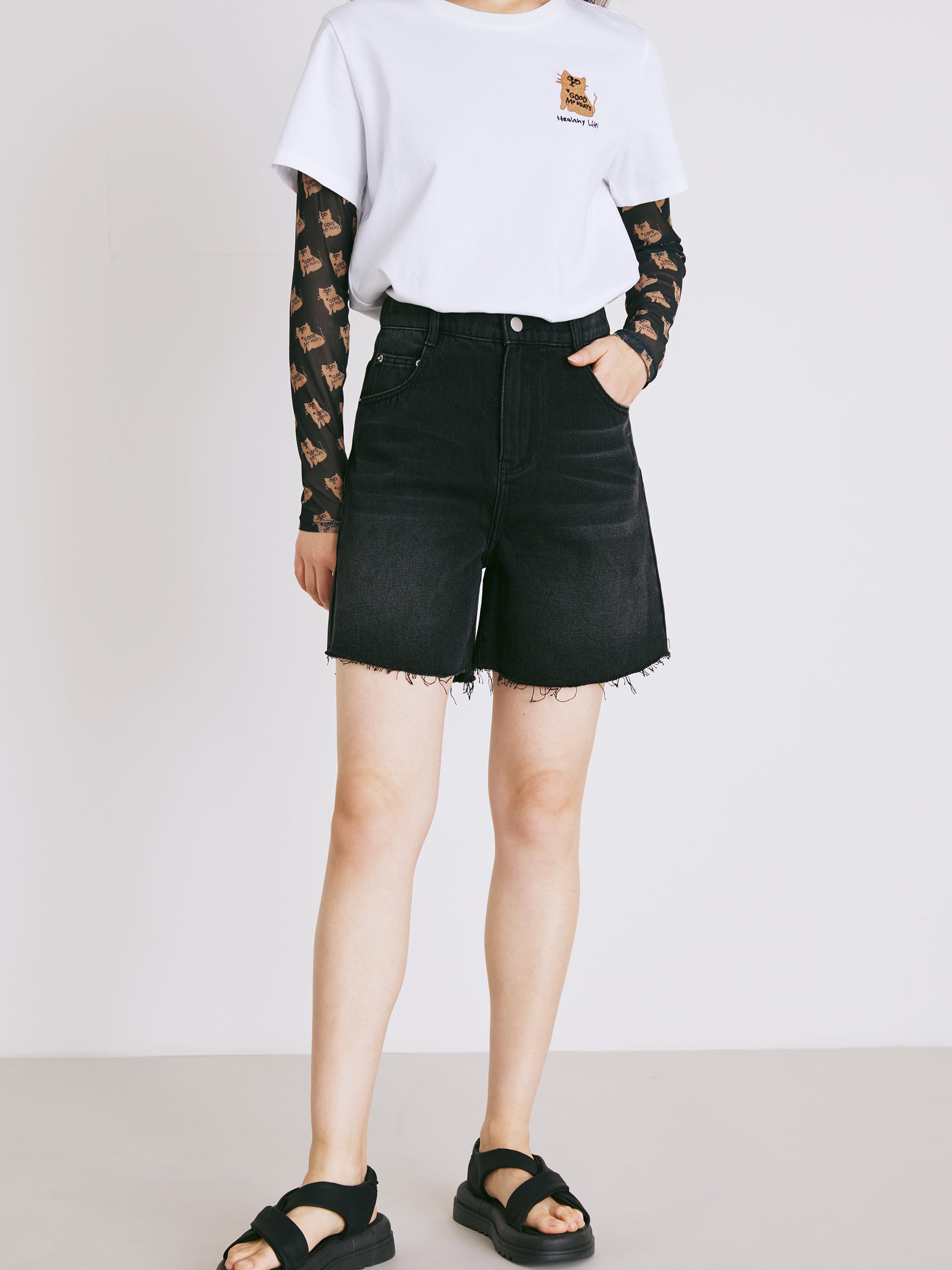 Black Denim Raw Edge Shorts – Urlazh New York